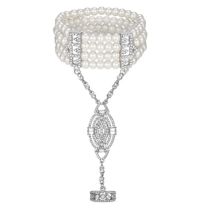 Great Gatsby 1920's Flapper Faux Pearl Bracelet - Silver (Style 3 ...