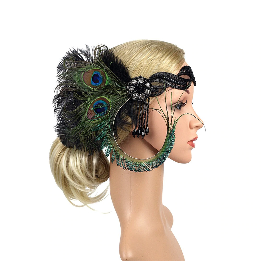 Great Gatsby 1920's Flapper Feather Headdress Fancy Dress - Natural Pe ...