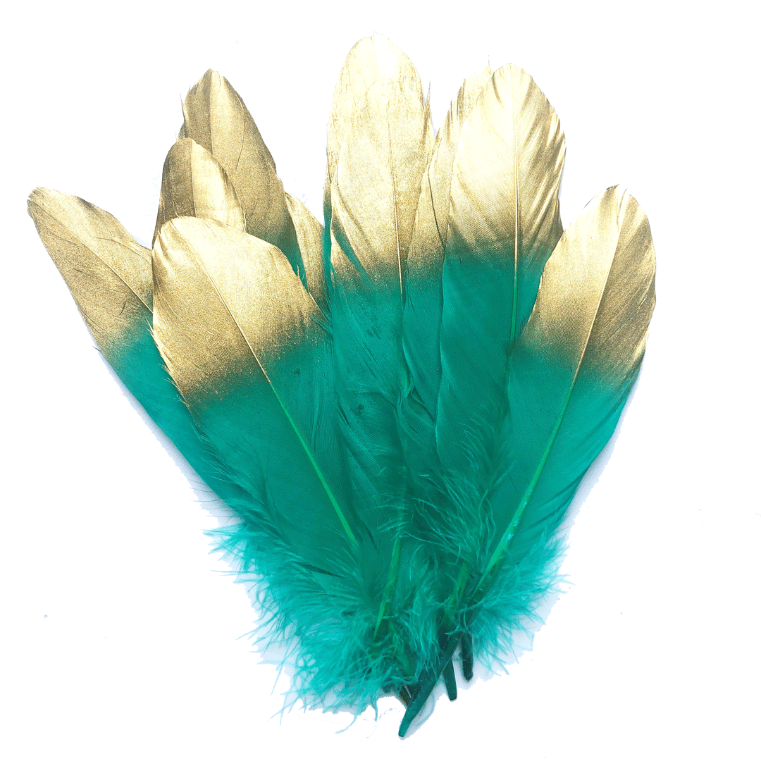 Goose Pointer Feather Gold Tipped x 10 pcs - Green - Style 21 – Feather ...
