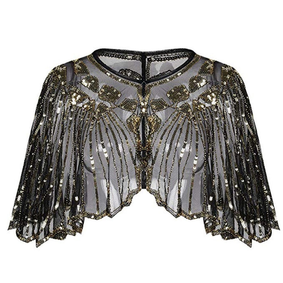 Great Gatsby 1920's Bridal Flapper Sequin Cape - Gold/Black – Feather ...