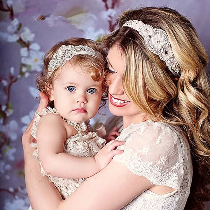 Sweet Crystal Appliqué Crown Baby Girls Christening / Baptism Nylon He ...